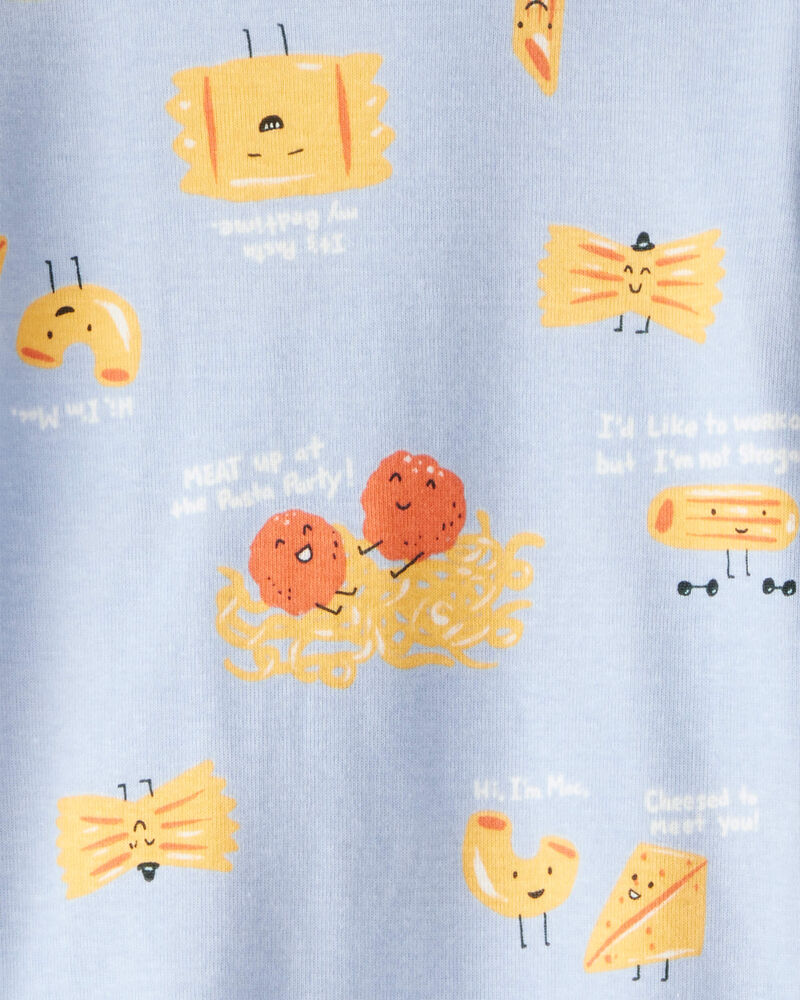 Toddler Pasta Print 100% Cotton Long-Sleeve 4-Piece Pyjamas - Blue ...