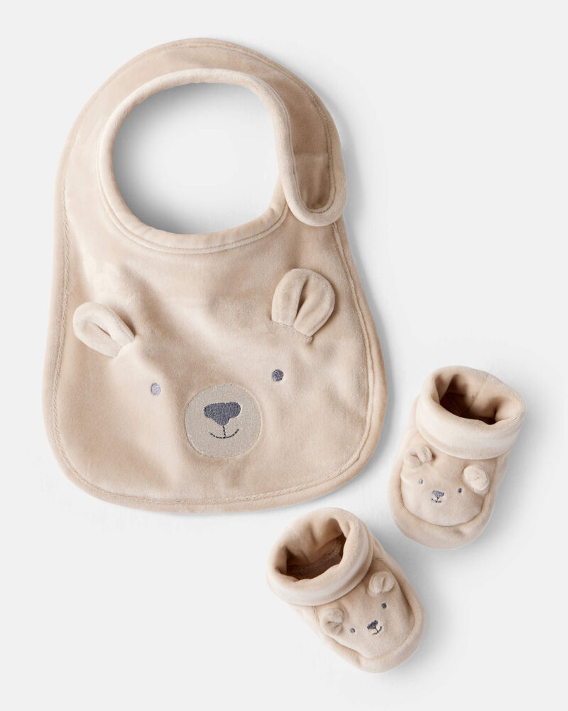 Baby Bear Bib & Booties Gift Set - Tan | Carter’s Oshkosh Canada