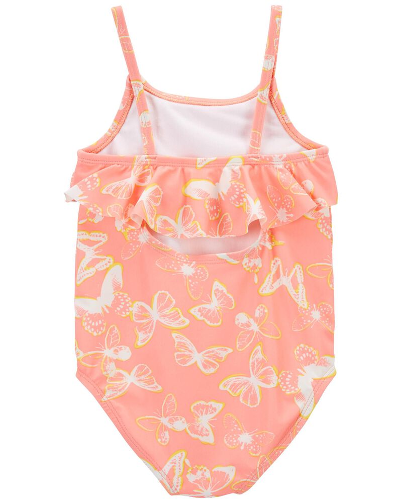 Coral, Orange Butterfly Print Ruffle 1-Piece Swimsuit | Carter’s ...