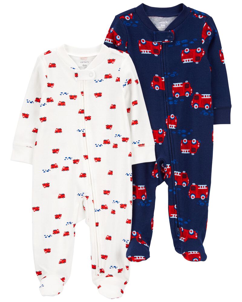 Navy/White 2-Pack 2-Way Zip Cotton Sleeper Pyjamas | Carter’s Oshkosh ...