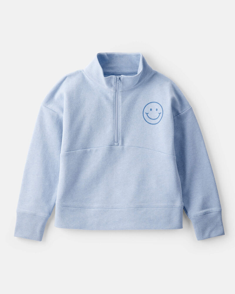 Girls Smiley Face Print Quarter-Zip Pullover Sweatshirt - Blue | Carter ...
