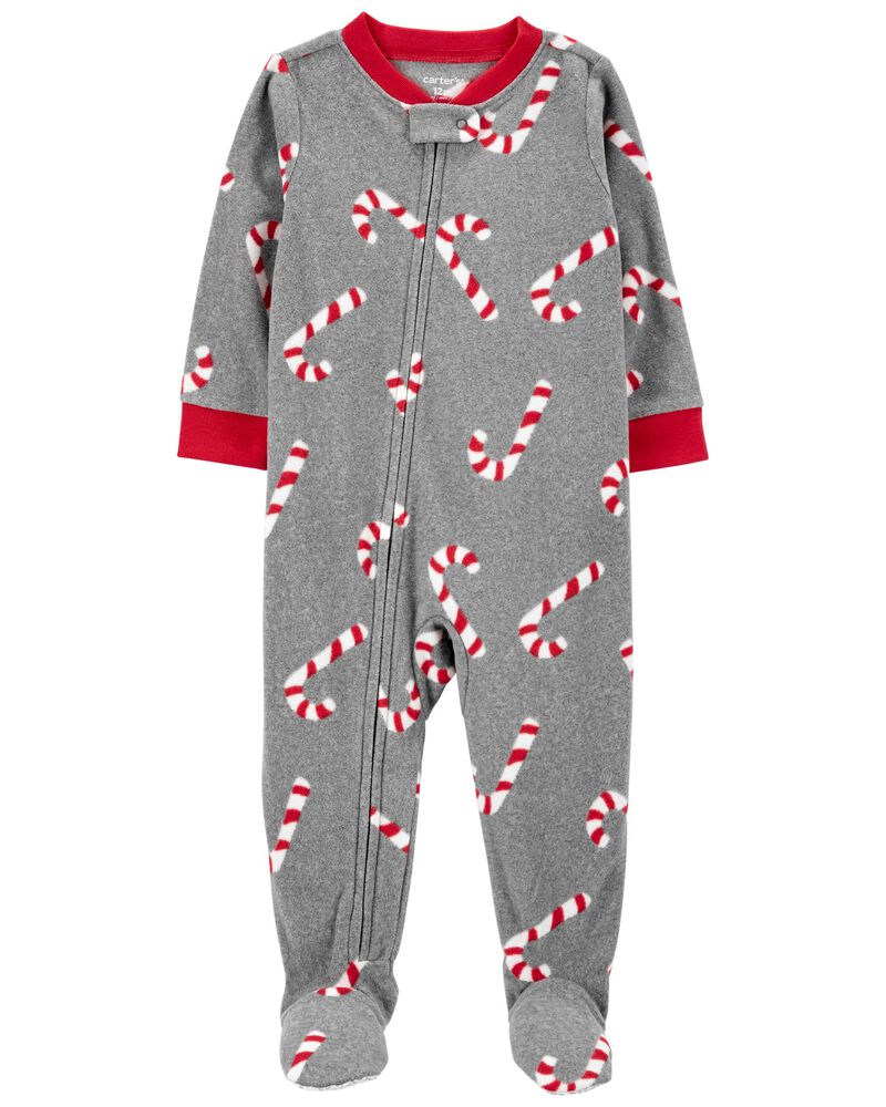 Heather 1-Piece Candy Cane Fleece Footie PJs | carters.com