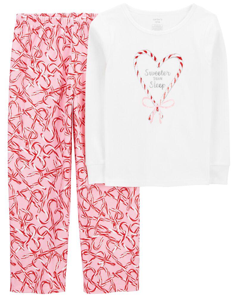 White/Pink 2-Piece Candy Cane Cotton & Fleece Pyjamas | carters.com