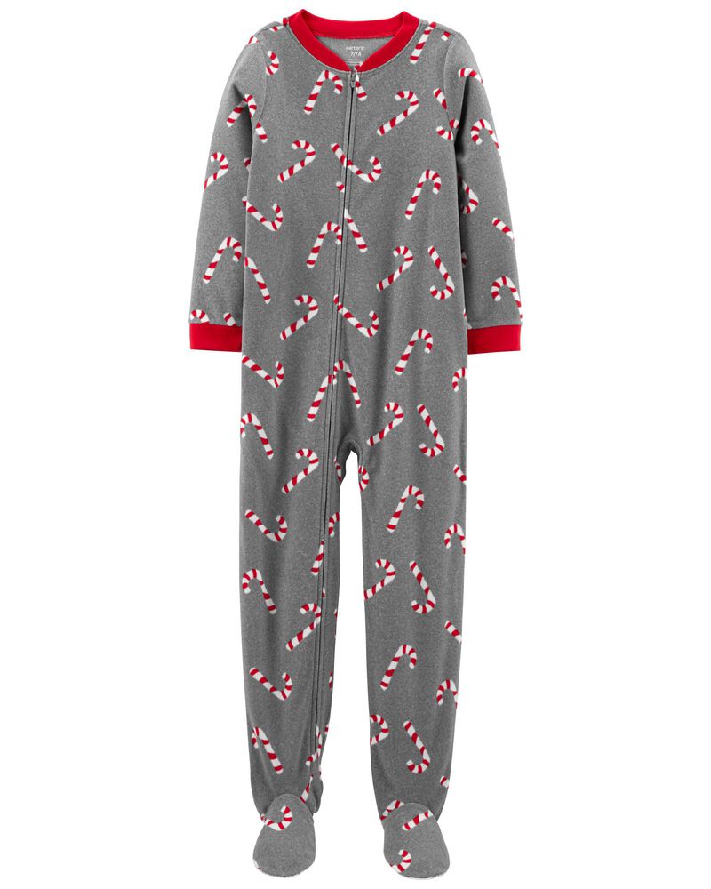 Grey 1-Piece Candy Cane Fleece Footie PJs | carters.com
