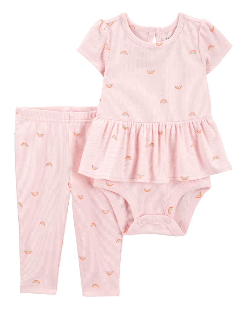 Pink Baby Girl 2-Piece Rainbow Peplum Bodysuit Pant Set - Pink | Carter’s Oshkosh Canada