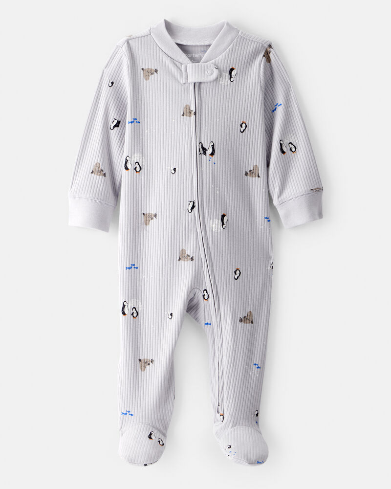 Baby Penguin Print Cotton Long-Sleeve Sleeper - White | Carter’s ...