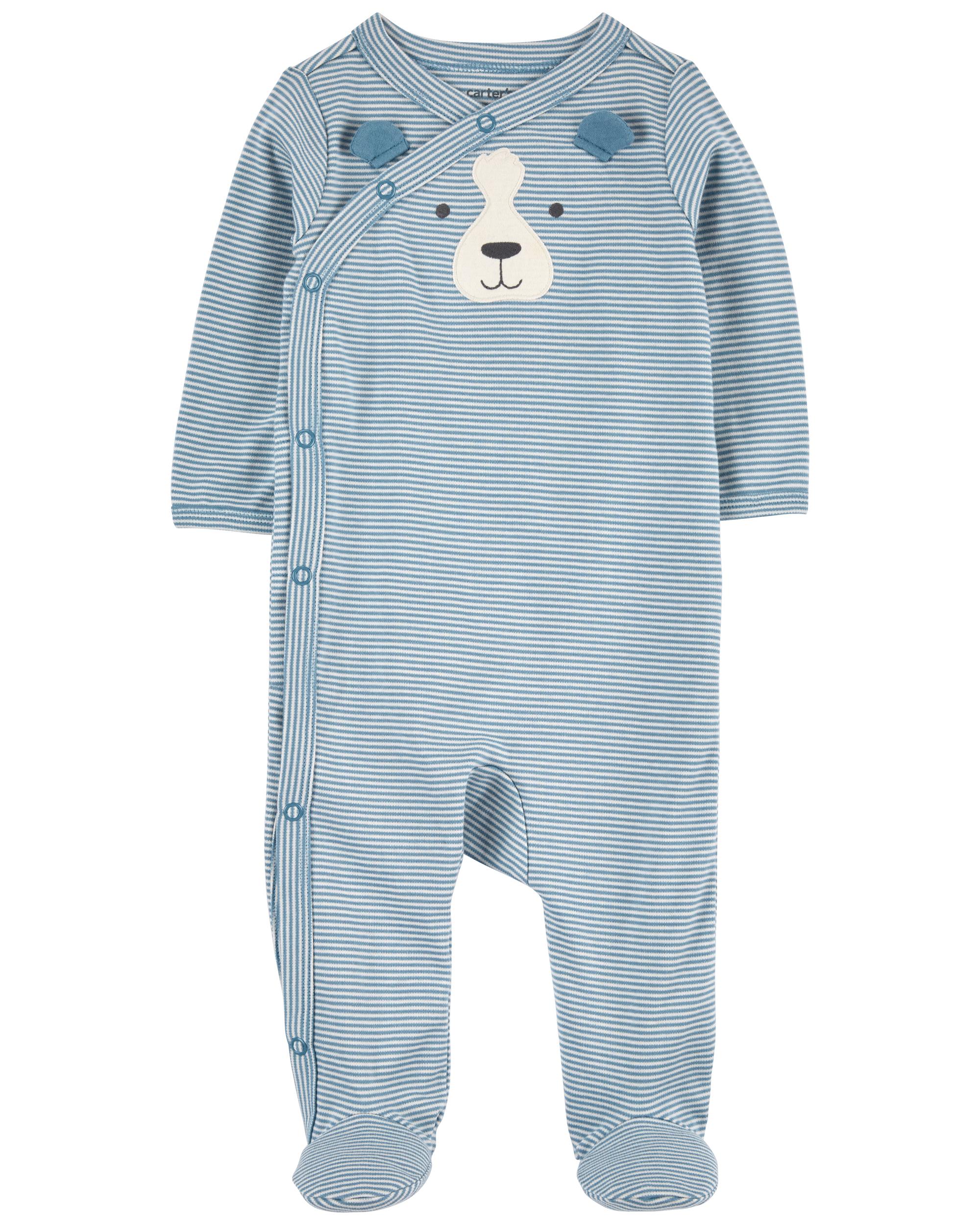 Blue Striped Dog Side-Snap Cotton Sleeper Pyjamas | carters.com