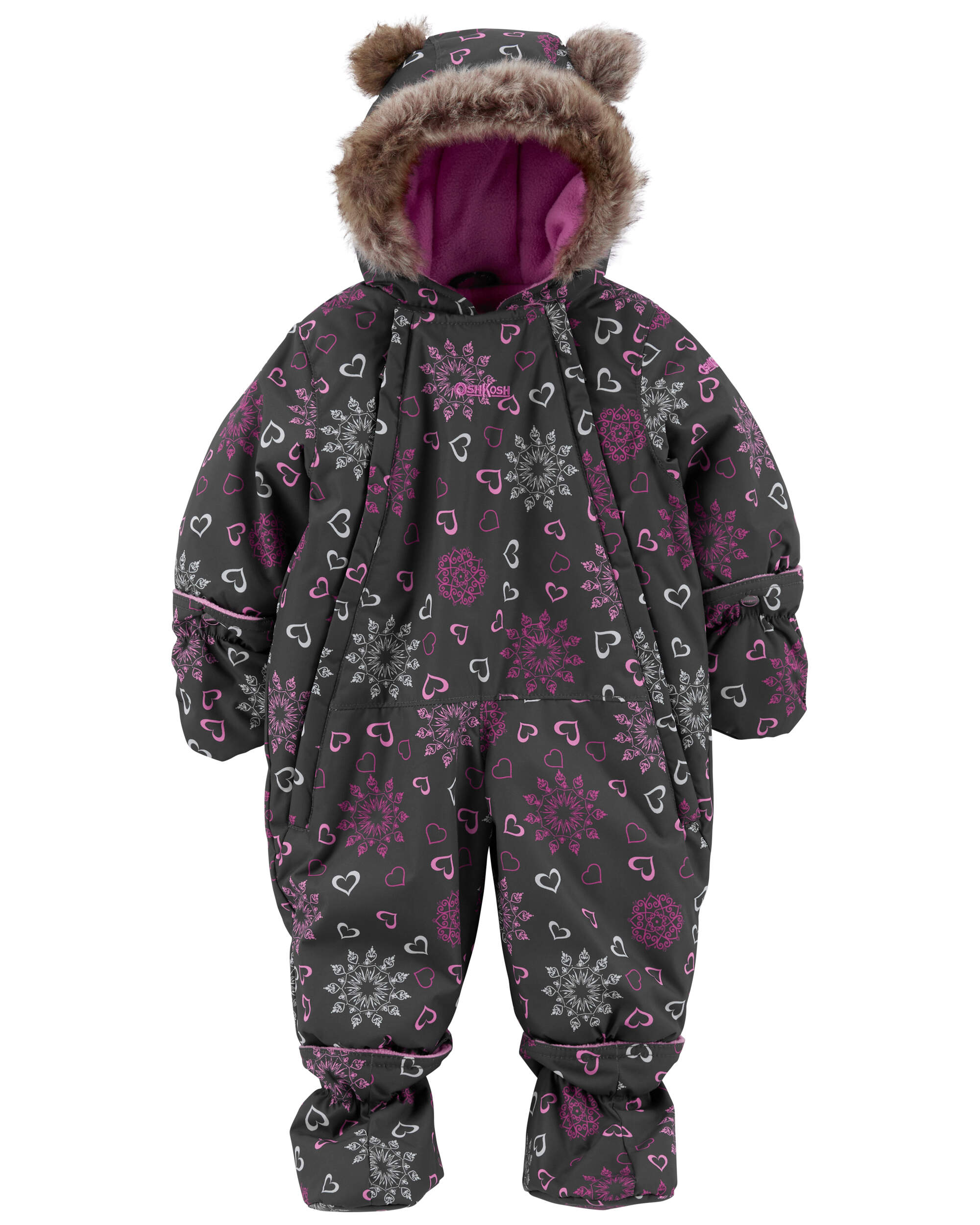 Charcoal Baby Hooded 1-Piece Snowflake Print Snowsuit | Carter’s ...