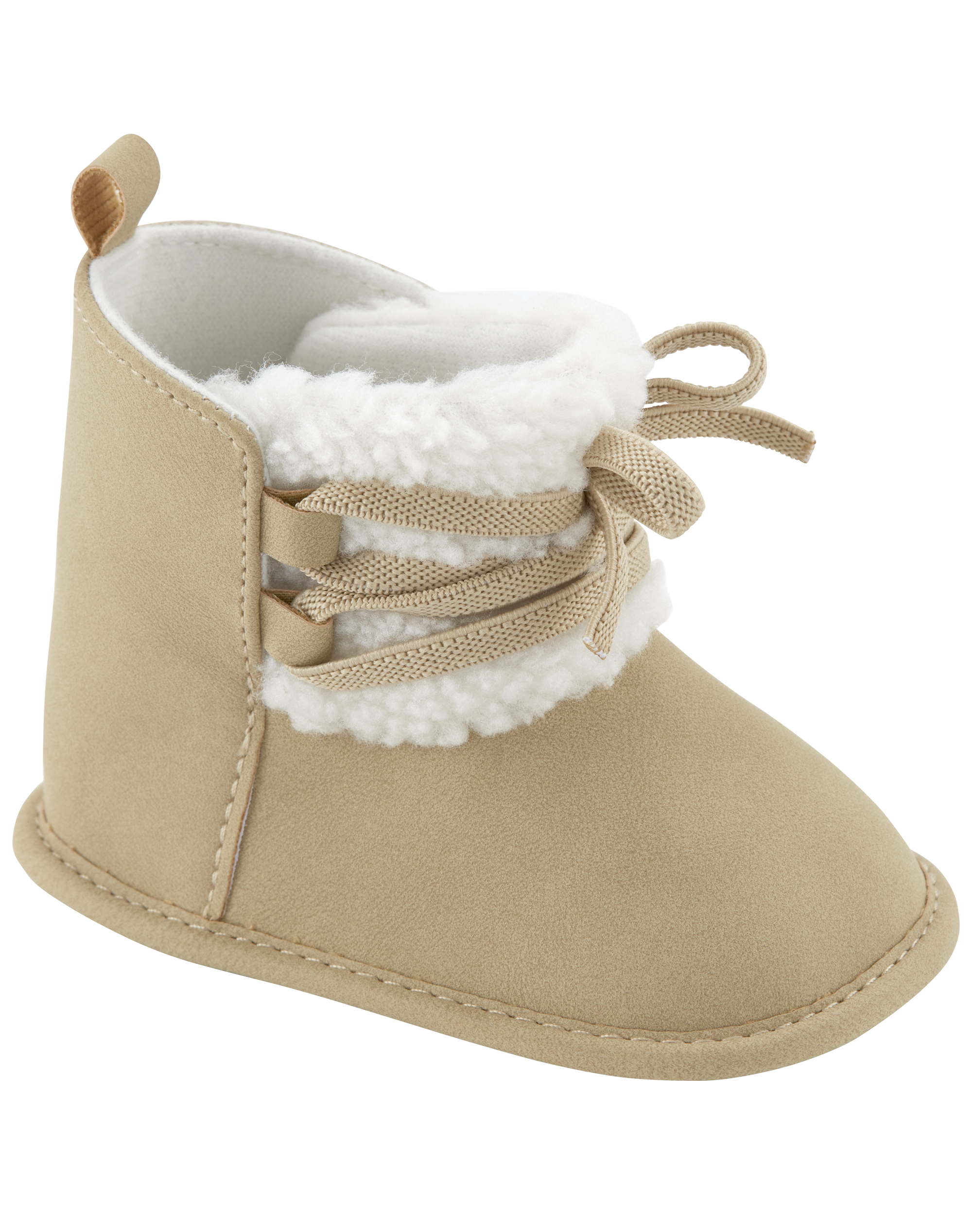 Tan Carter's Faux Sherpa Baby Shoes | carters.com