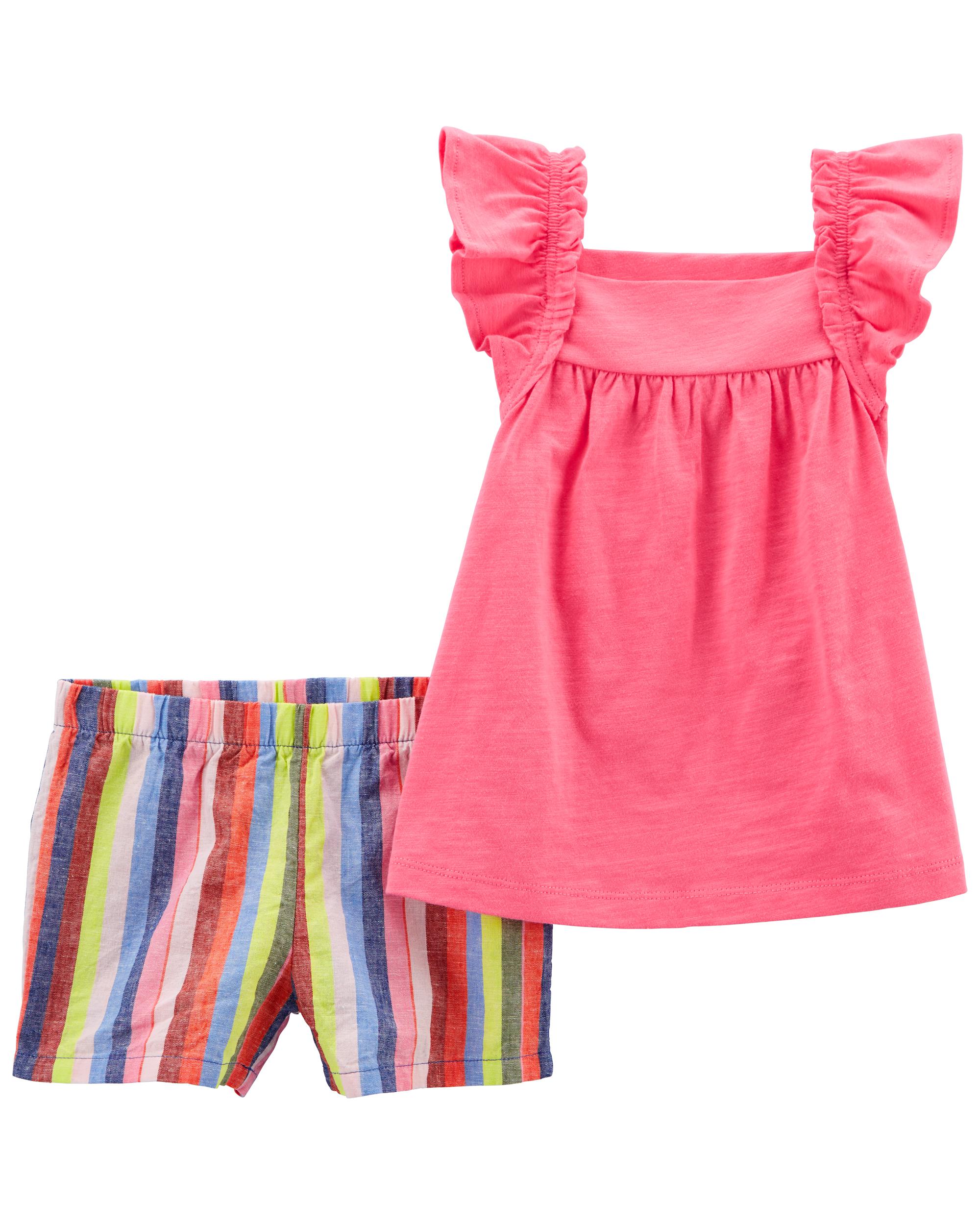 Pink Baby Girl 2-Piece Pink Flutter Sleeve Top & Shorts Set | Carter’s ...