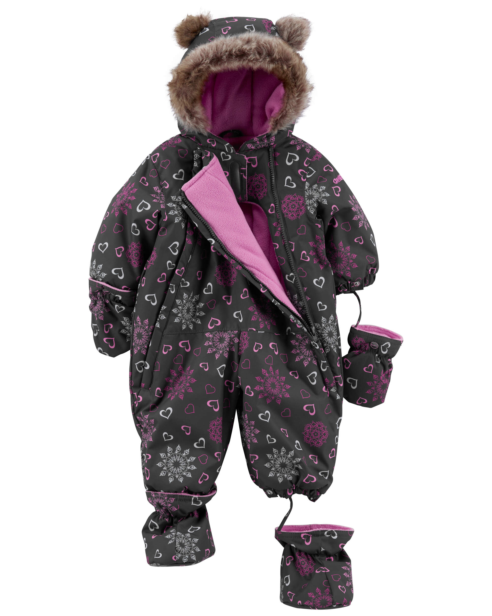 Charcoal Baby Hooded 1-Piece Snowflake Print Snowsuit | Carter’s ...